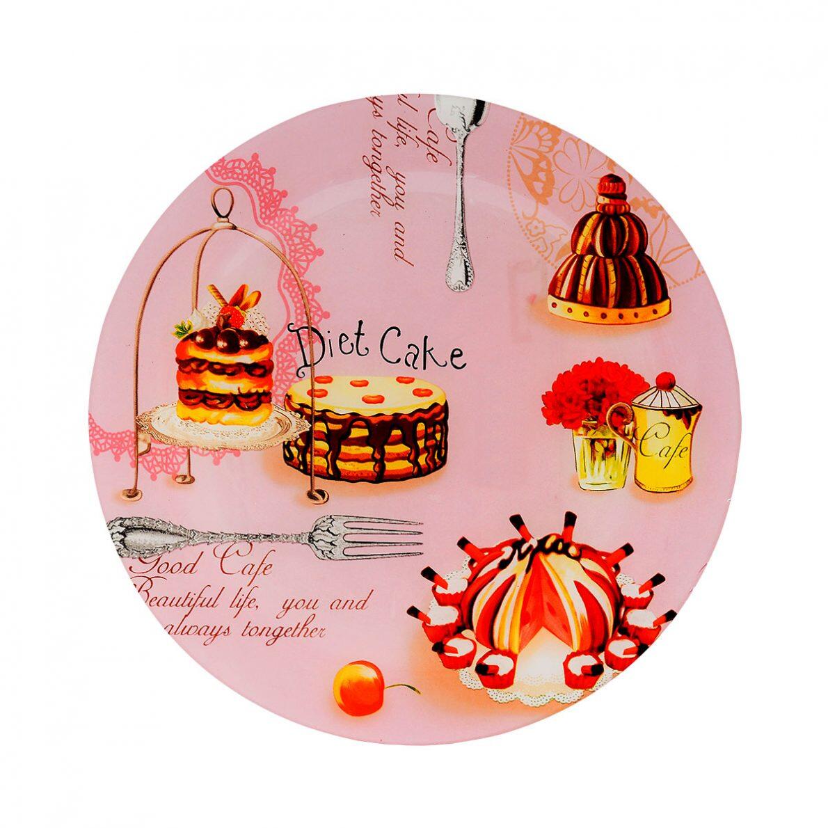 Glass Serving Plate, round, cake design, 32cm. - behomestores.com