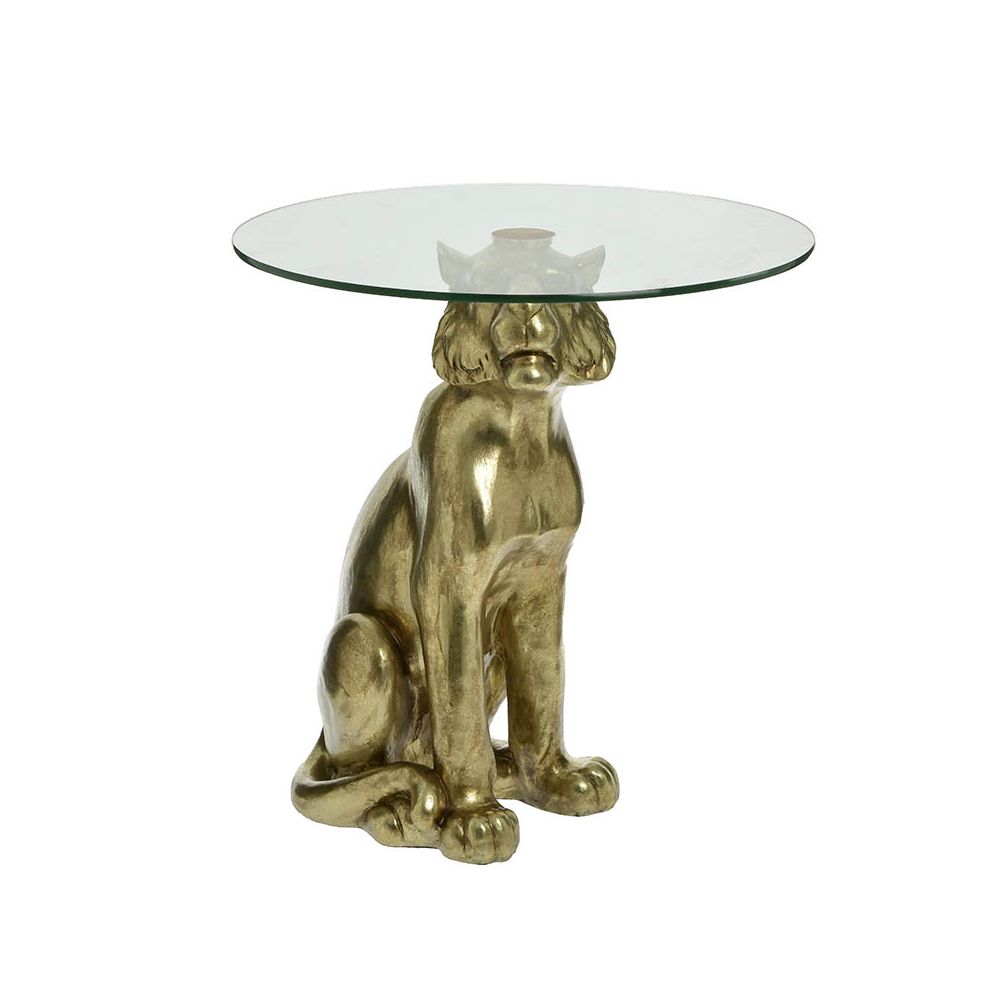 Round leopard side table, glass/polyresin Φ48x53cm. - behomestores.com